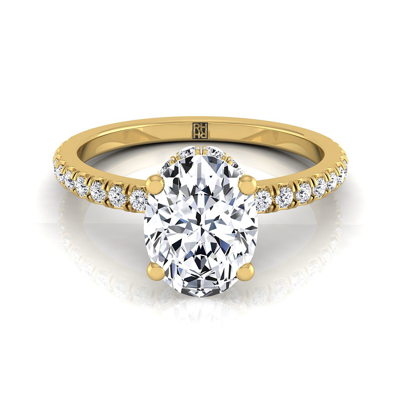 14K Yellow Gold Oval Diamond Secret Diamond Halo French Pave Solitaire ...