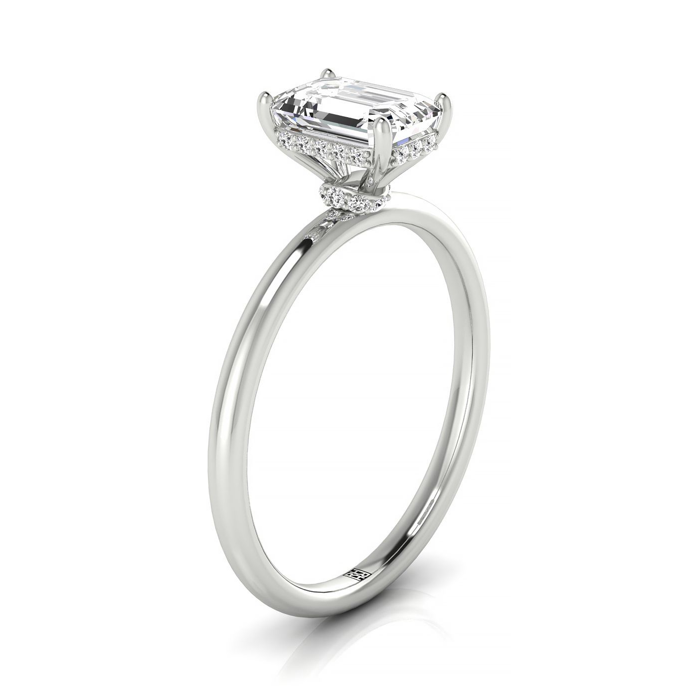 14kw Emerald Double Hidden Halo Solitaire Engagement Ring With 24 Pron ...